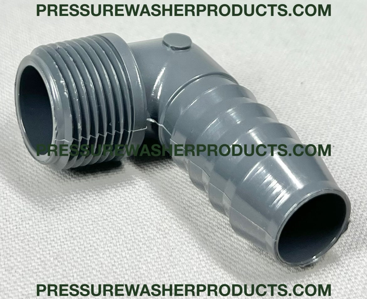 3/4" Hose Barb x 3/4" MPT 90 Degree Elbow Male Pipe Thread SCH 80 PVC ...