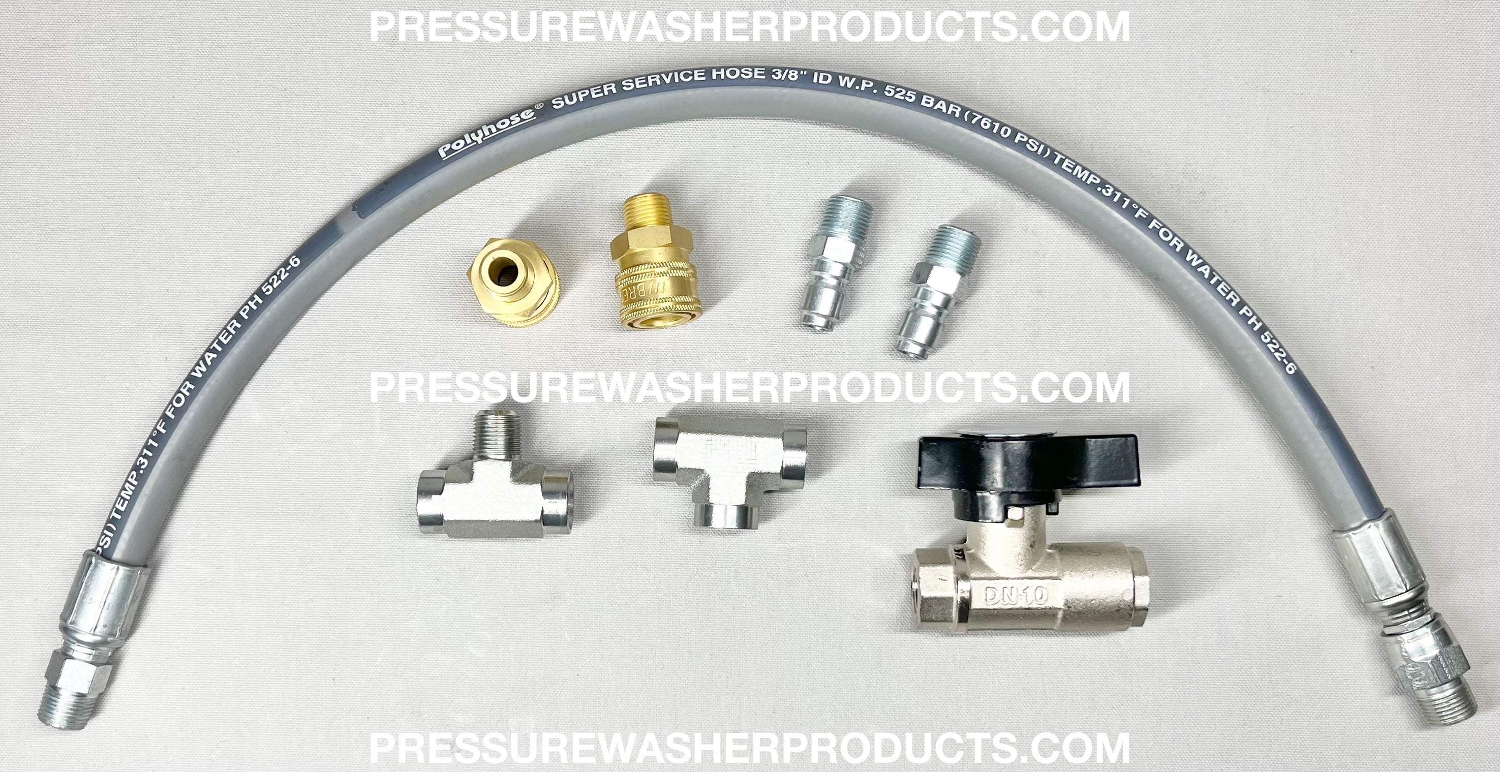 3/8" Chemical Injector Bypass Hose Kit w/ Brass and Steel Quick Connec ...